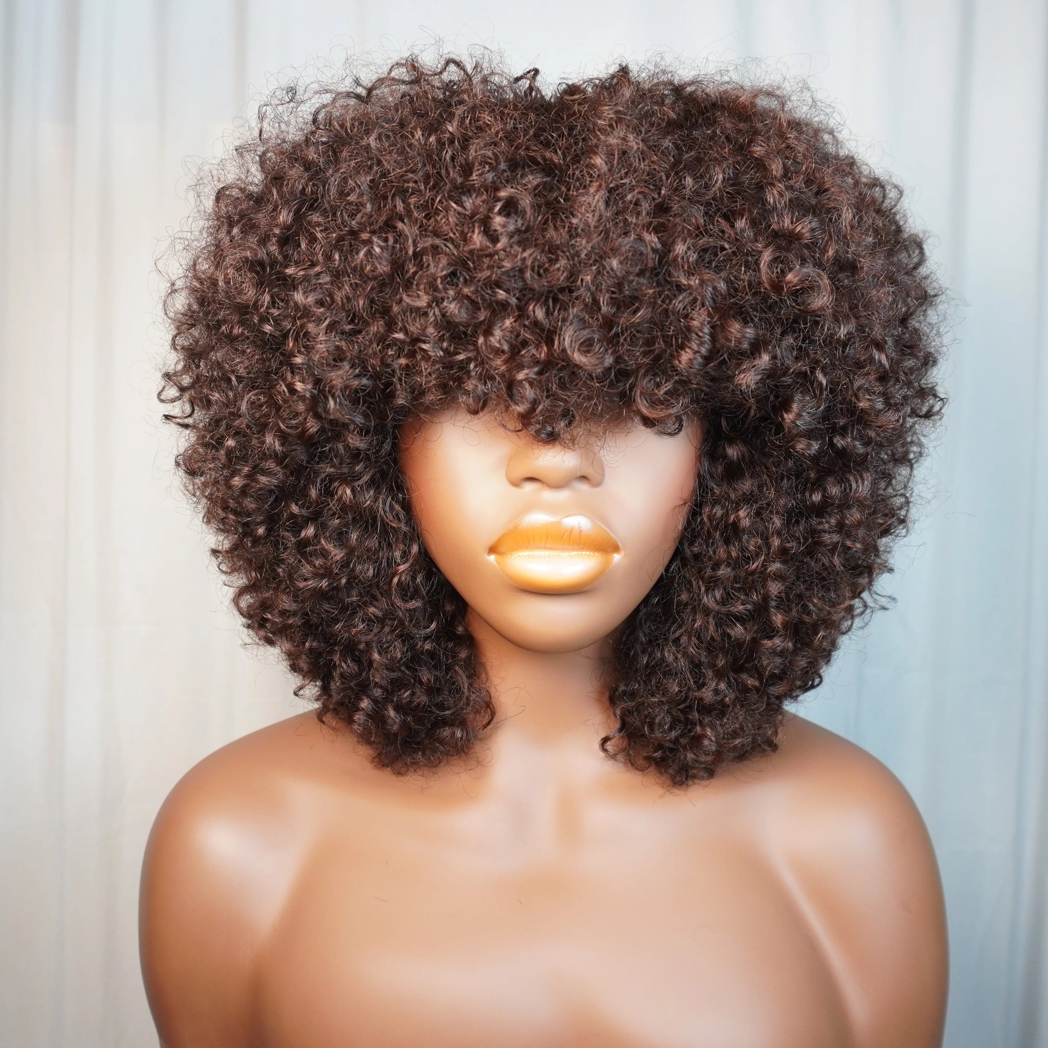 Berry Bang Coffee Wig – Voluminous Curls & Rich Espresso Tones